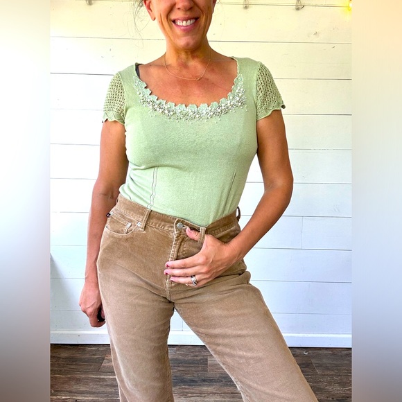 Emma James | Tops | Vintage Emma James Sage Green Top With Pearl ...